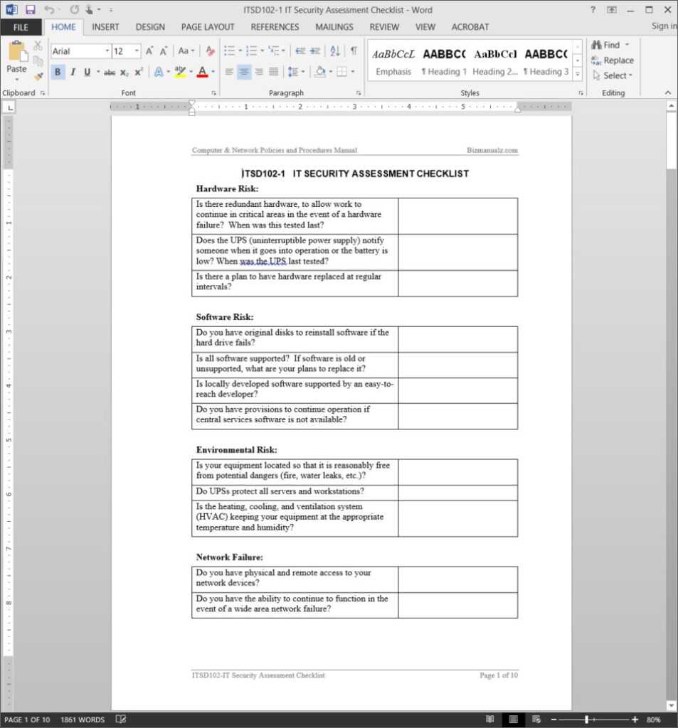 It Security Assessment Checklist Template | Itsd102-1 within ...