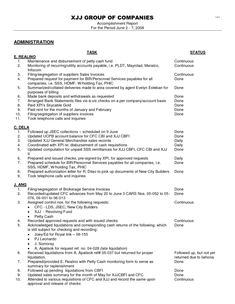 Premium Weekly Accomplishment Report Sample Format : V-M-D inside ...
