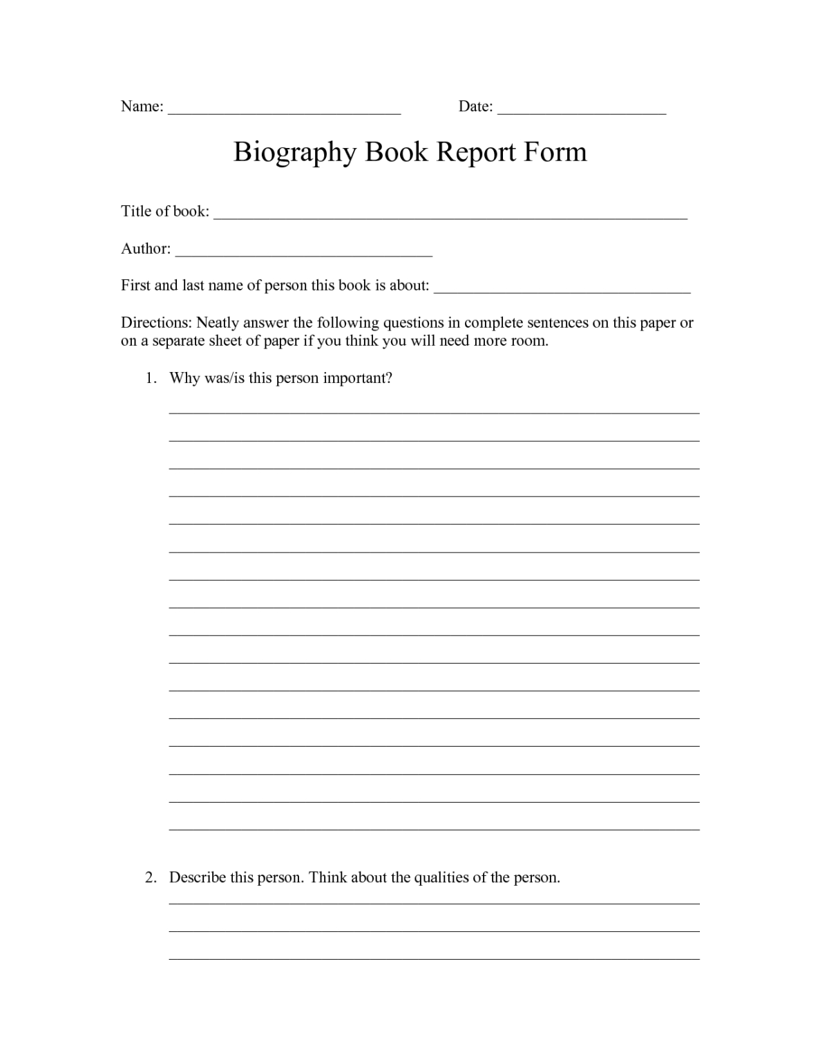 Biography Book Report Template – Creative.maexproit.com